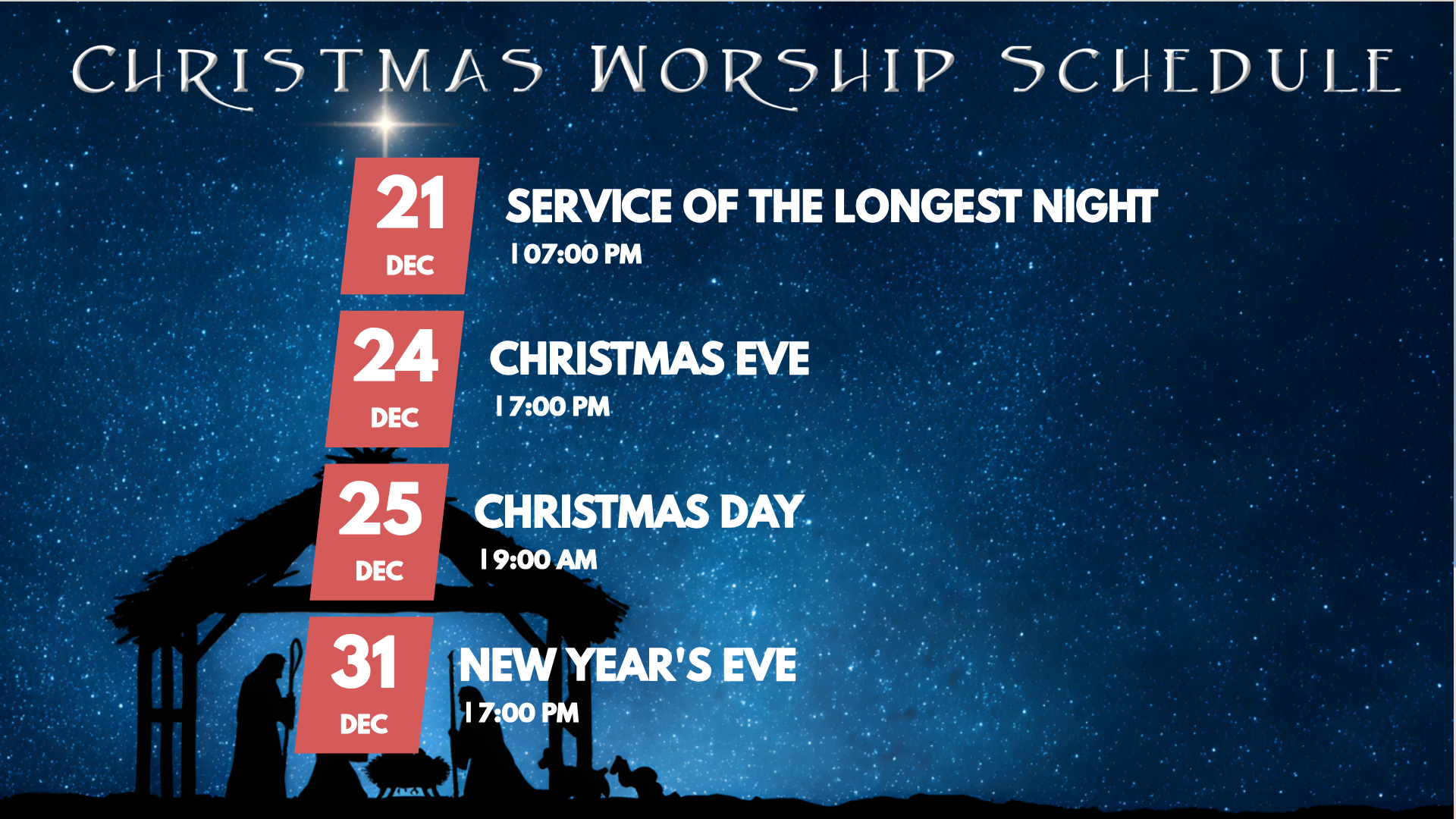 Christmas Worship Schedule Post Template – Made with PosterMyWall ...